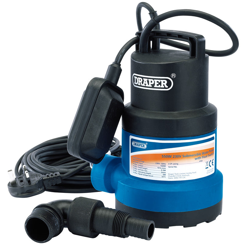 Draper Submersible Water Pump with Float Switch, 191L/Min, 550W DRA-61 ...